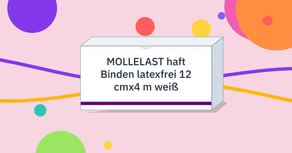 Symbolbild: Packung mit der Aufschrift MOLLELAST haft Binden latexfrei 12 cmx4 m weiß (PZN 15430798) – Verfügbarkeit und Bezug in Apotheken in Frankfurt am Main