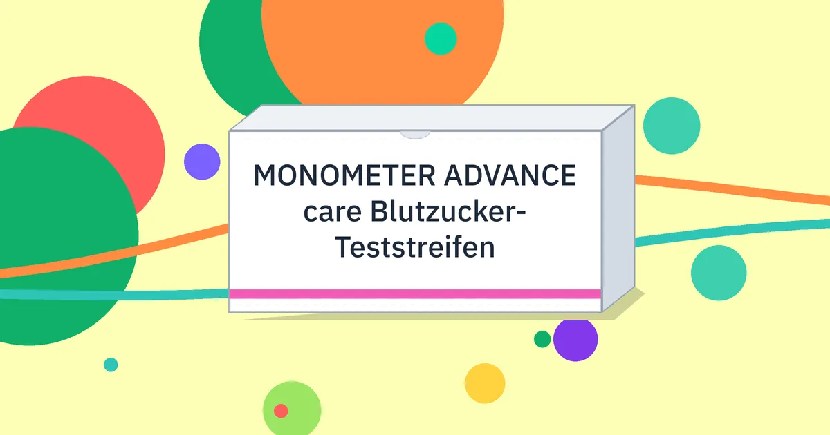 Symbolbild: Packung mit der Aufschrift MONOMETER ADVANCE care Blutzucker-Teststreifen (PZN 18839648) – Verfügbarkeit und Bezug in Apotheken in Frankfurt am Main