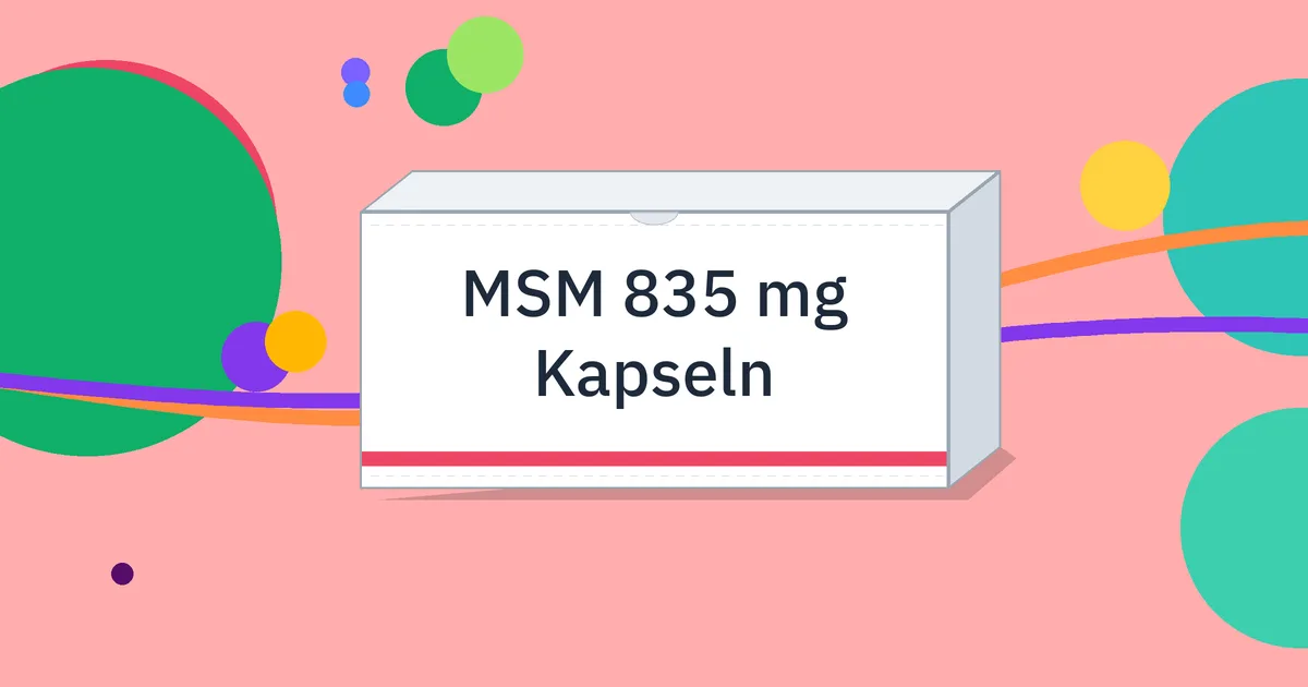 Symbolbild: Packung mit der Aufschrift MSM 835 mg Kapseln (PZN 15737752) – Verfügbarkeit und Bezug in Apotheken in Frankfurt am Main