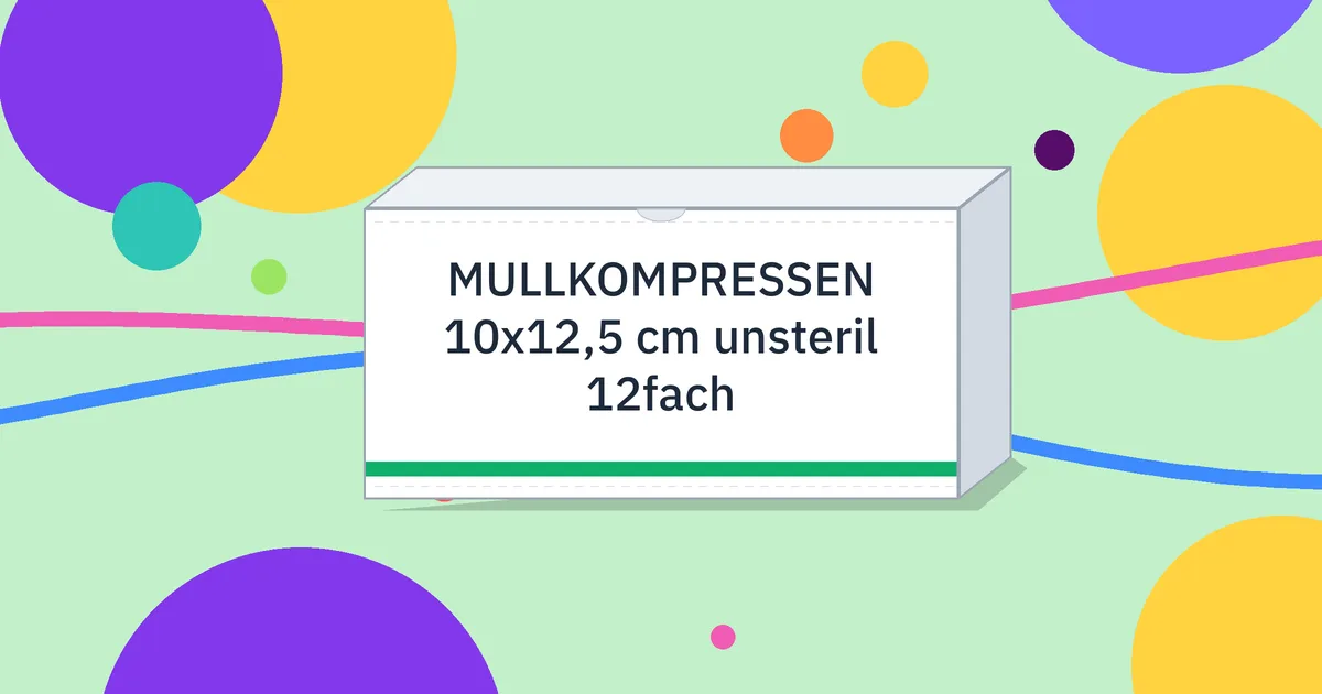 Symbolbild: Packung mit der Aufschrift MULLKOMPRESSEN 10x12,5 cm unsteril 12fach (PZN 07099349) – Verfügbarkeit und Bezug in Apotheken in Frankfurt am Main