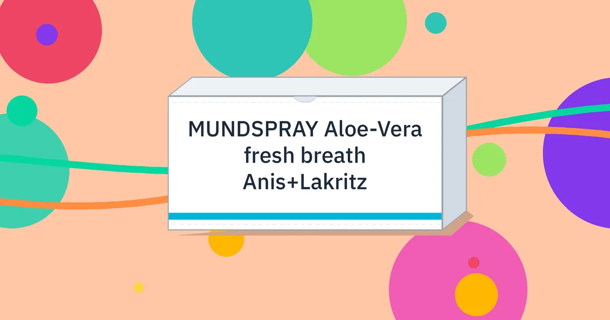 Symbolbild: Packung mit der Aufschrift MUNDSPRAY Aloe-Vera fresh breath Anis+Lakritz (PZN 18043872) – Verfügbarkeit und Bezug in Apotheken in Frankfurt am Main