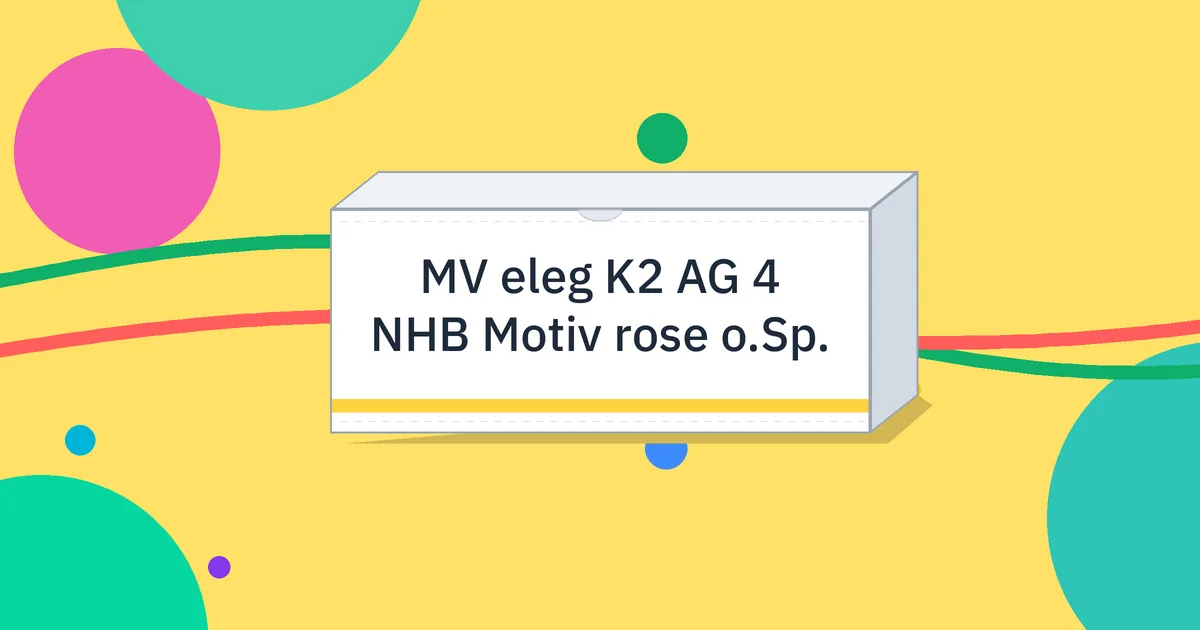 Symbolbild: Packung mit der Aufschrift MV eleg K2 AG 4 NHB Motiv rose o.Sp. (PZN 15721840) – Verfügbarkeit und Bezug in Apotheken in Frankfurt am Main