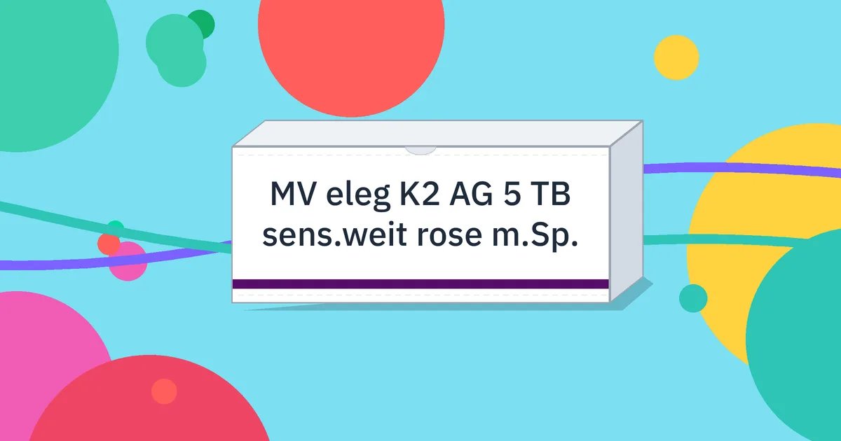 Symbolbild: Packung mit der Aufschrift MV eleg K2 AG 5 TB sens.weit rose m.Sp. (PZN 14699759) – Verfügbarkeit und Bezug in Apotheken in Frankfurt am Main