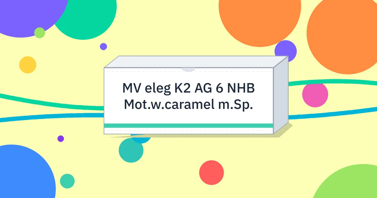 Symbolbild: Packung mit der Aufschrift MV eleg K2 AG 6 NHB Mot.w.caramel m.Sp. (PZN 15727469) – Verfügbarkeit und Bezug in Apotheken in Frankfurt am Main