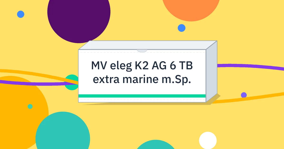 Symbolbild: Packung mit der Aufschrift MV eleg K2 AG 6 TB extra marine m.Sp. (PZN 14610564) – Verfügbarkeit und Bezug in Apotheken in Frankfurt am Main