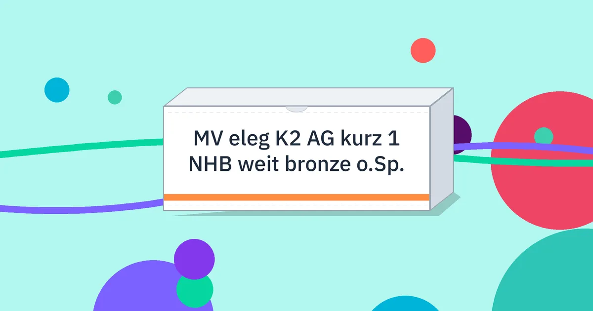 Symbolbild: Packung mit der Aufschrift MV eleg K2 AG kurz 1 NHB weit bronze o.Sp. (PZN 15714739) – Verfügbarkeit und Bezug in Apotheken in Frankfurt am Main