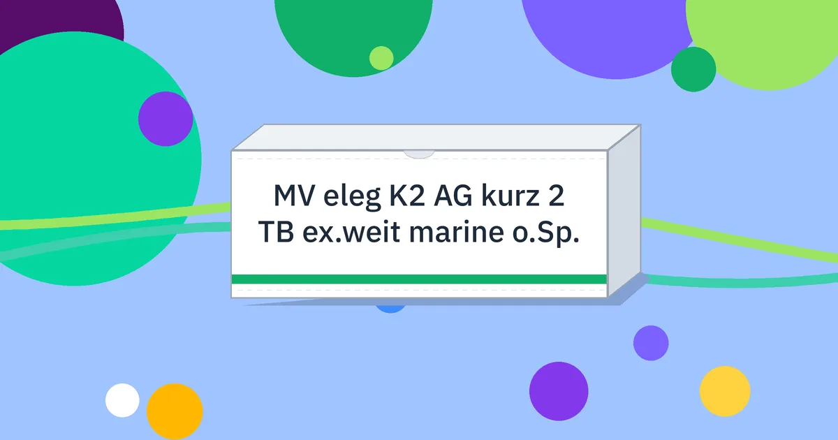 Symbolbild: Packung mit der Aufschrift MV eleg K2 AG kurz 2 TB ex.weit marine o.Sp. (PZN 14607355) – Verfügbarkeit und Bezug in Apotheken in Frankfurt am Main