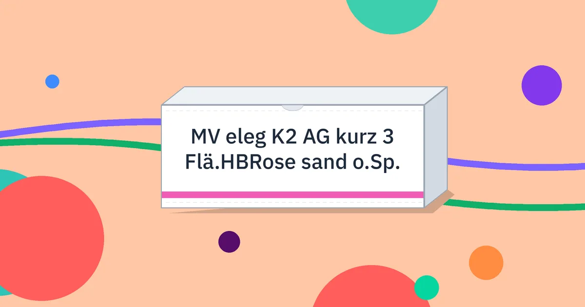 Symbolbild: Packung mit der Aufschrift MV eleg K2 AG kurz 3 Flä.HBRose sand o.Sp. (PZN 18925856) – Verfügbarkeit und Bezug in Apotheken in Frankfurt am Main