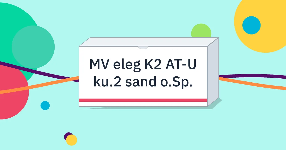 Symbolbild: Packung mit der Aufschrift MV eleg K2 AT-U ku.2 sand o.Sp. (PZN 18923811) – Verfügbarkeit und Bezug in Apotheken in Frankfurt am Main