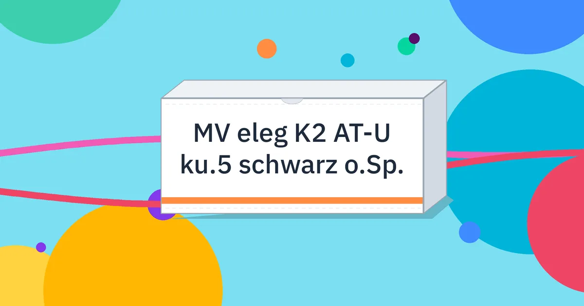 Symbolbild: Packung mit der Aufschrift MV eleg K2 AT-U ku.5 schwarz o.Sp. (PZN 00315695) – Verfügbarkeit und Bezug in Apotheken in Frankfurt am Main