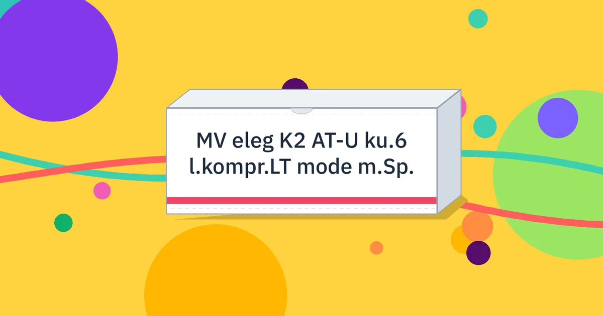 Symbolbild: Packung mit der Aufschrift MV eleg K2 AT-U ku.6 l.kompr.LT mode m.Sp. (PZN 06192064) – Verfügbarkeit und Bezug in Apotheken in Frankfurt am Main