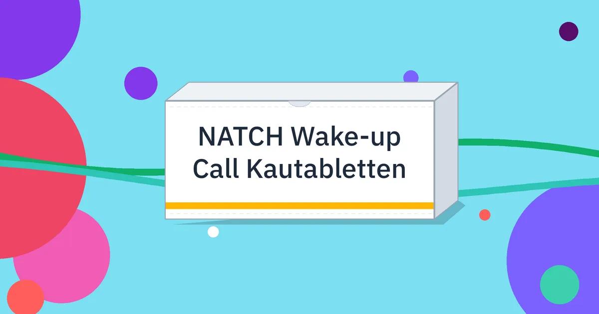 Symbolbild: Packung mit der Aufschrift NATCH Wake-up Call Kautabletten (PZN 19273700) – Verfügbarkeit und Bezug in Apotheken in Frankfurt am Main