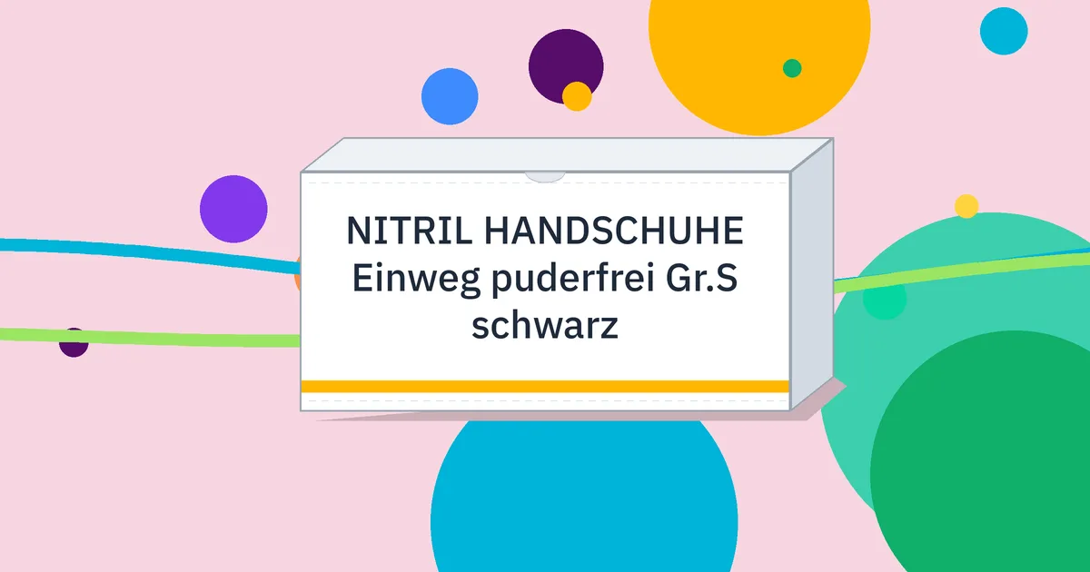 Symbolbild: Packung mit der Aufschrift NITRIL HANDSCHUHE Einweg puderfrei Gr.S schwarz (PZN 10106604) – Verfügbarkeit und Bezug in Apotheken in Frankfurt am Main