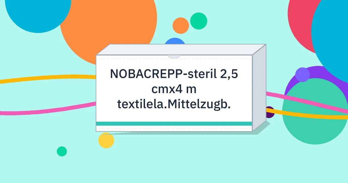 Symbolbild: Packung mit der Aufschrift NOBACREPP-steril 2,5 cmx4 m textilela.Mittelzugb. (PZN 04933042) – Verfügbarkeit und Bezug in Apotheken in Frankfurt am Main