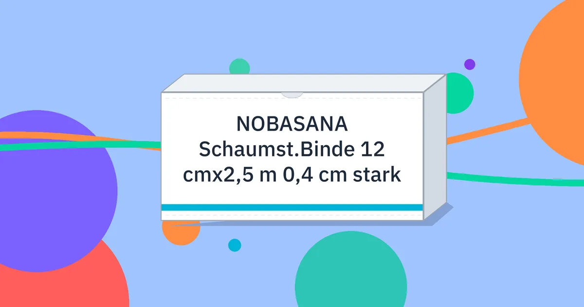 Symbolbild: Packung mit der Aufschrift NOBASANA Schaumst.Binde 12 cmx2,5 m 0,4 cm stark (PZN 07385210) – Verfügbarkeit und Bezug in Apotheken in Frankfurt am Main