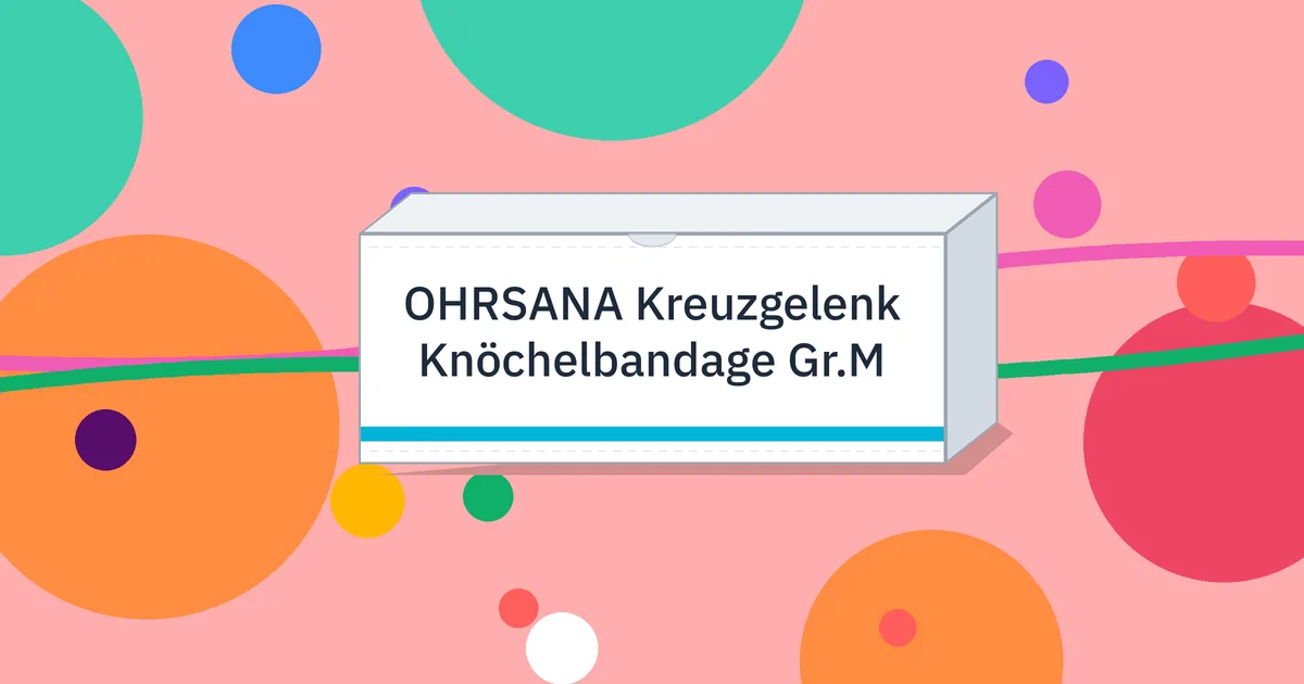 Symbolbild: Packung mit der Aufschrift OHRSANA Kreuzgelenk Knöchelbandage Gr.M (PZN 03797447) – Verfügbarkeit und Bezug in Apotheken in Frankfurt am Main