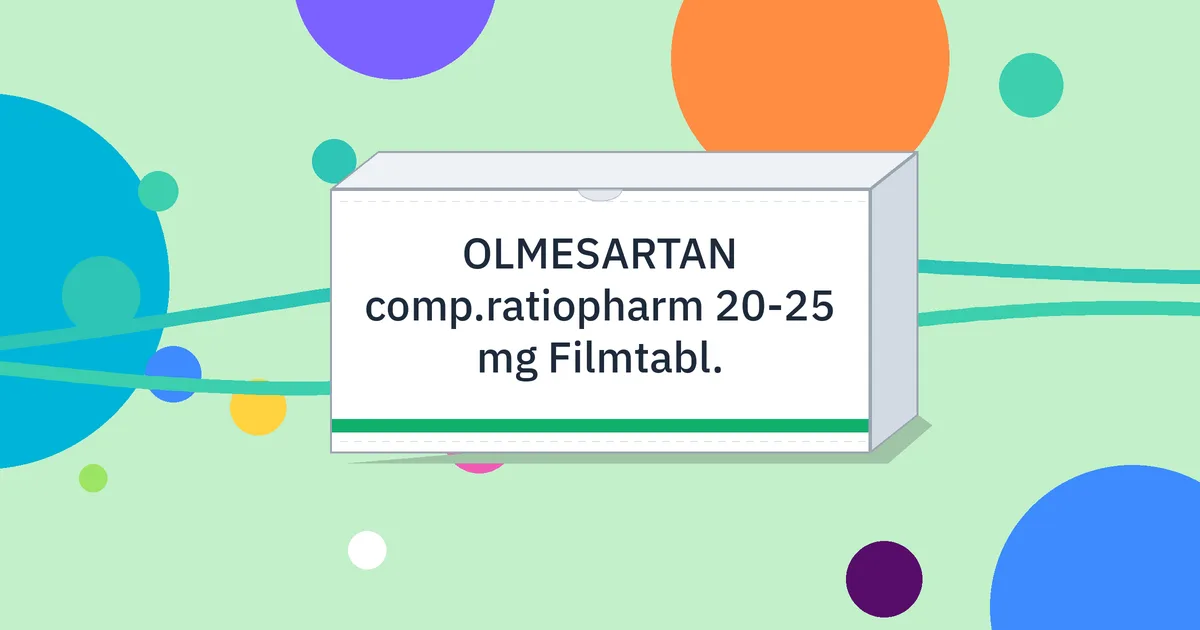 Symbolbild: Packung mit der Aufschrift OLMESARTAN comp.ratiopharm 20-25 mg Filmtabl. (PZN 12366657) – Verfügbarkeit und Bezug in Apotheken in Frankfurt am Main