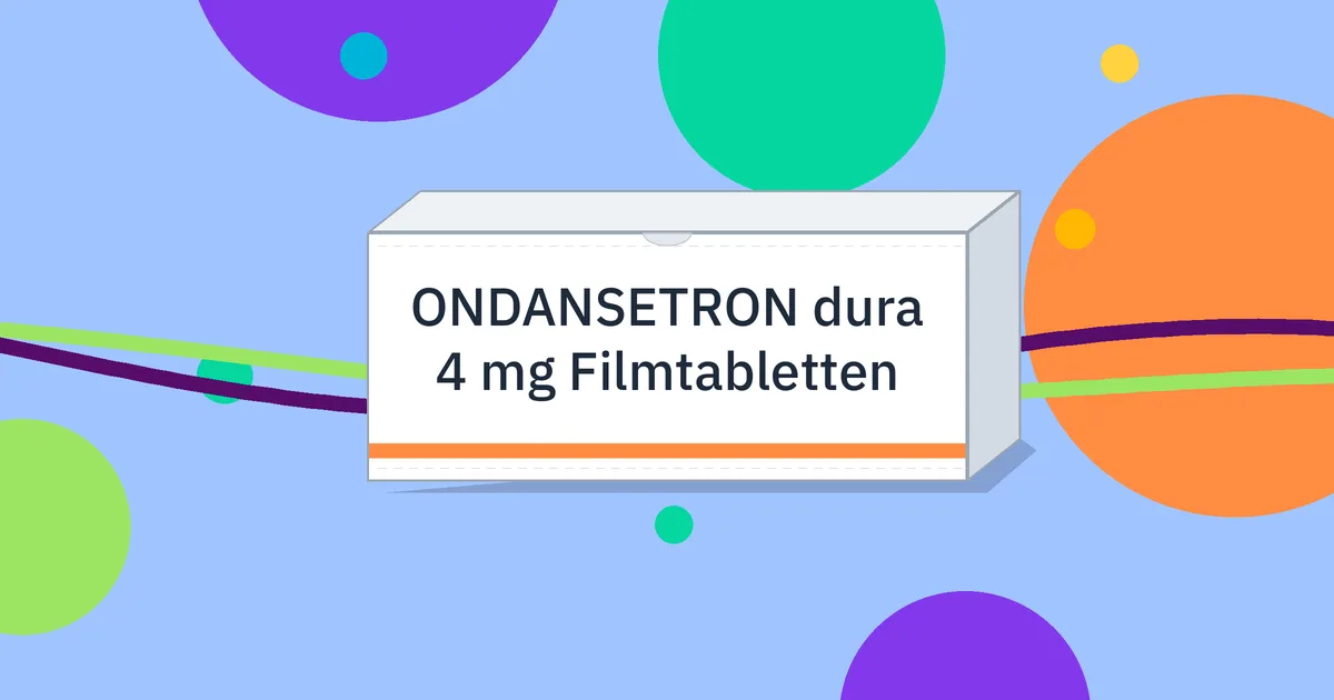 Symbolbild: Packung mit der Aufschrift ONDANSETRON dura 4 mg Filmtabletten (PZN 12637458) – Verfügbarkeit und Bezug in Apotheken in Frankfurt am Main