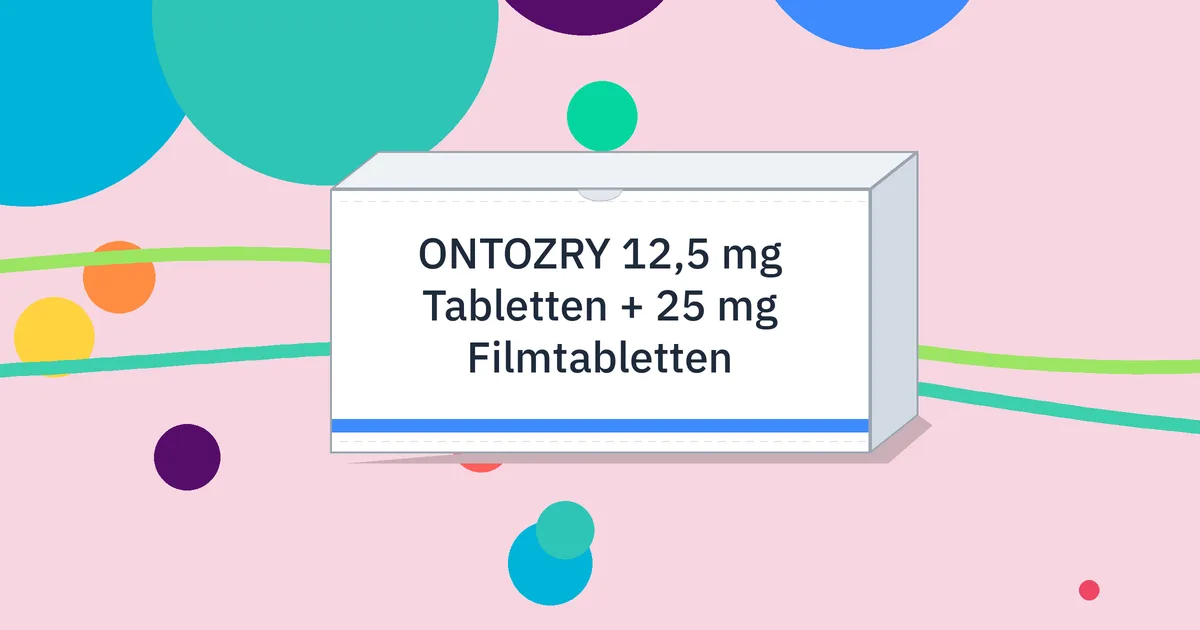 Symbolbild: Packung mit der Aufschrift ONTOZRY 12,5 mg Tabletten + 25 mg Filmtabletten (PZN 18712095) – Verfügbarkeit und Bezug in Apotheken in Frankfurt am Main