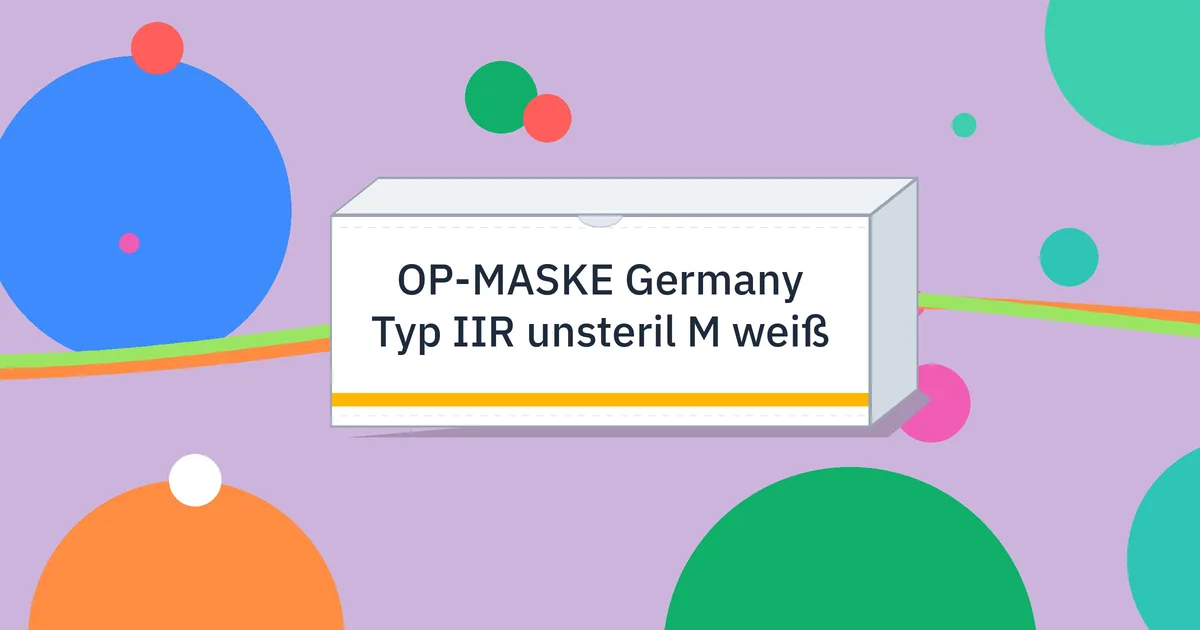 Symbolbild: Packung mit der Aufschrift OP-MASKE Germany Typ IIR unsteril M weiß (PZN 16841285) – Verfügbarkeit und Bezug in Apotheken in Frankfurt am Main