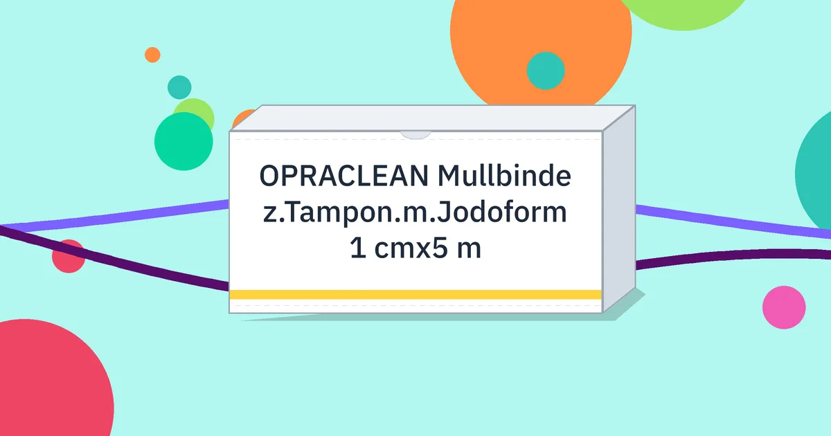 Symbolbild: Packung mit der Aufschrift OPRACLEAN Mullbinde z.Tampon.m.Jodoform 1 cmx5 m (PZN 17975496) – Verfügbarkeit und Bezug in Apotheken in Frankfurt am Main