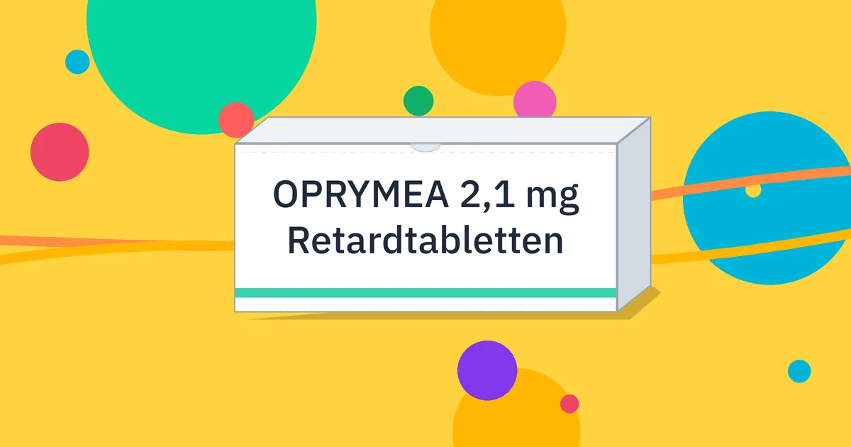 Symbolbild: Packung mit der Aufschrift OPRYMEA 2,1 mg Retardtabletten (PZN 18495634) – Verfügbarkeit und Bezug in Apotheken in Frankfurt am Main