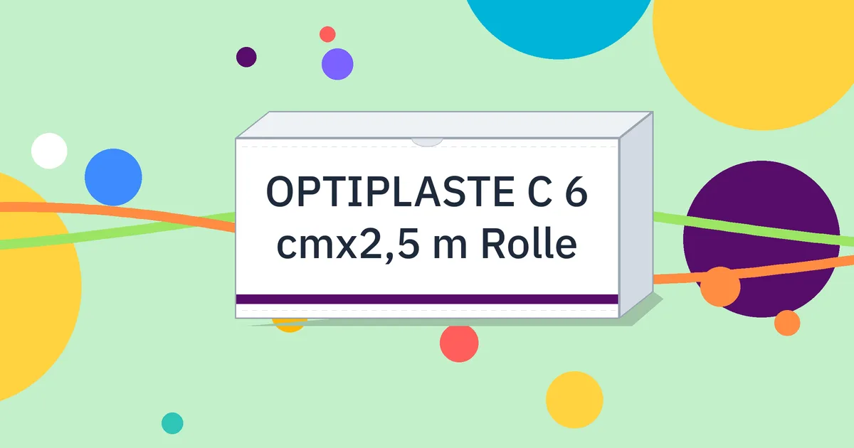 Symbolbild: Packung mit der Aufschrift OPTIPLASTE C 6 cmx2,5 m Rolle (PZN 01129658) – Verfügbarkeit und Bezug in Apotheken in Frankfurt am Main