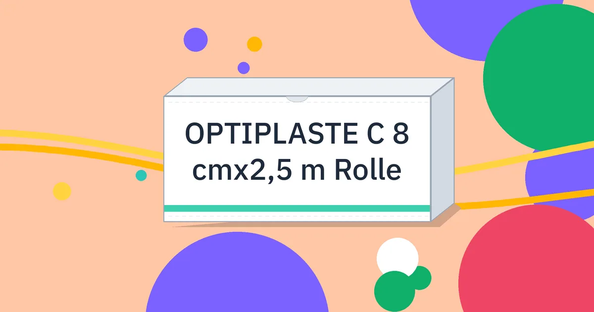 Symbolbild: Packung mit der Aufschrift OPTIPLASTE C 8 cmx2,5 m Rolle (PZN 01129718) – Verfügbarkeit und Bezug in Apotheken in Frankfurt am Main