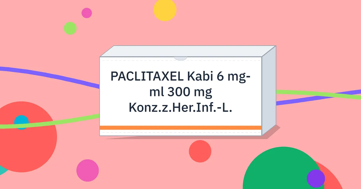 Symbolbild: Packung mit der Aufschrift PACLITAXEL Kabi 6 mg-ml 300 mg Konz.z.Her.Inf.-L. (PZN 05497519) – Verfügbarkeit und Bezug in Apotheken in Frankfurt am Main