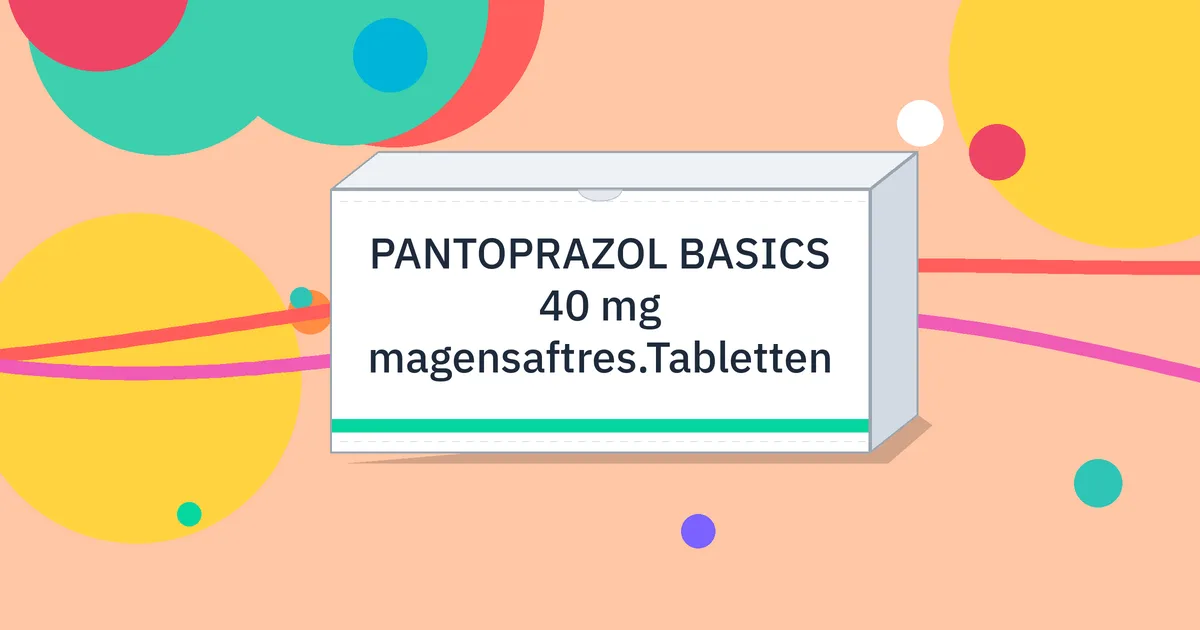 Symbolbild: Packung mit der Aufschrift PANTOPRAZOL BASICS 40 mg magensaftres.Tabletten (PZN 03275884) – Verfügbarkeit und Bezug in Apotheken in Frankfurt am Main