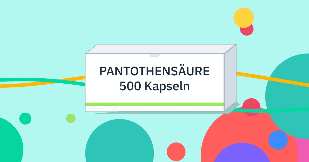 Symbolbild: Packung mit der Aufschrift PANTOTHENSÄURE 500 Kapseln (PZN 18665912) – Verfügbarkeit und Bezug in Apotheken in Frankfurt am Main