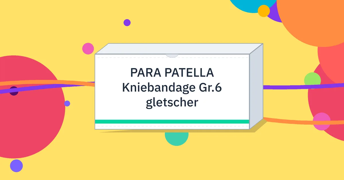 Symbolbild: Packung mit der Aufschrift PARA PATELLA Kniebandage Gr.6 gletscher (PZN 03317938) – Verfügbarkeit und Bezug in Apotheken in Frankfurt am Main