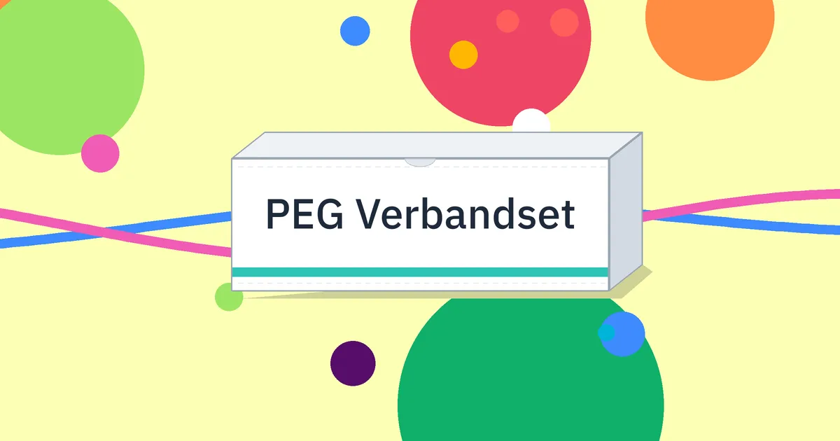 Symbolbild: Packung mit der Aufschrift PEG Verbandset (PZN 00615658) – Verfügbarkeit und Bezug in Apotheken in Frankfurt am Main