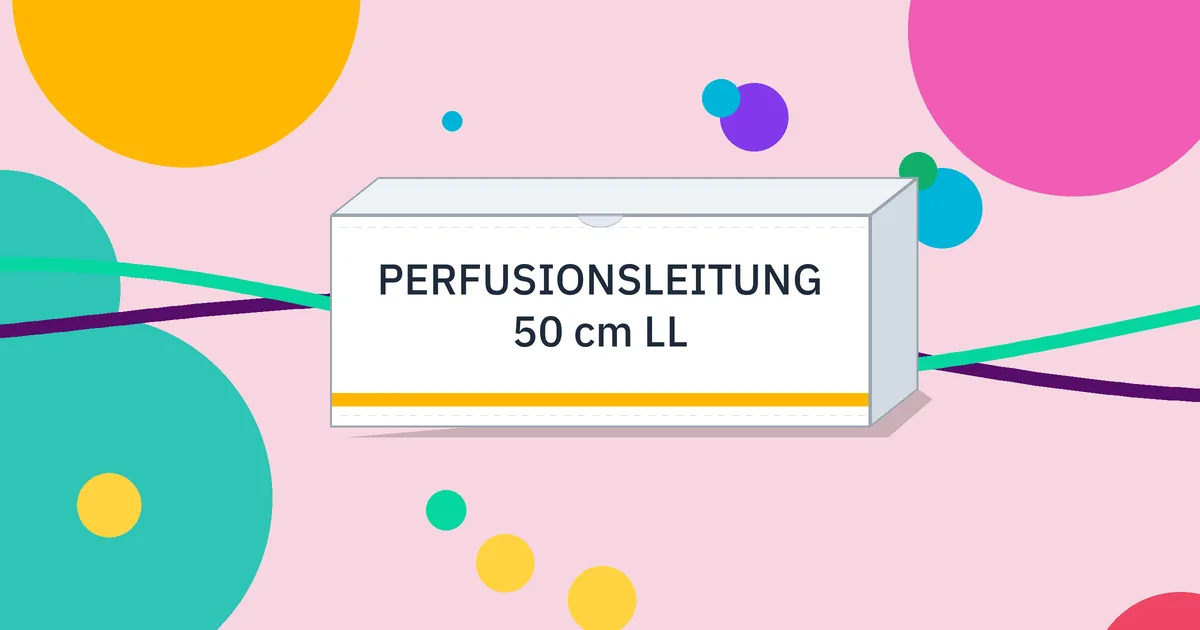 Symbolbild: Packung mit der Aufschrift PERFUSIONSLEITUNG 50 cm LL (PZN 17487093) – Verfügbarkeit und Bezug in Apotheken in Frankfurt am Main
