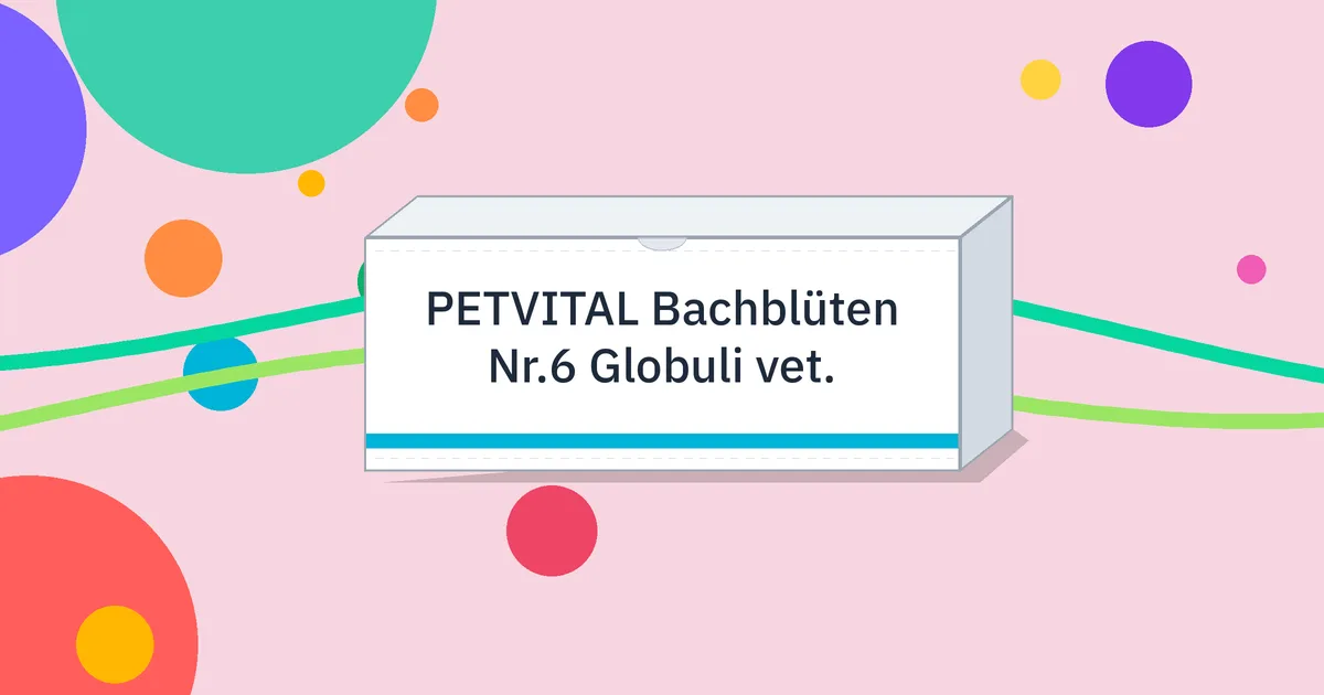 Symbolbild: Packung mit der Aufschrift PETVITAL Bachblüten Nr.6 Globuli vet. (PZN 10528601) – Verfügbarkeit und Bezug in Apotheken in Frankfurt am Main