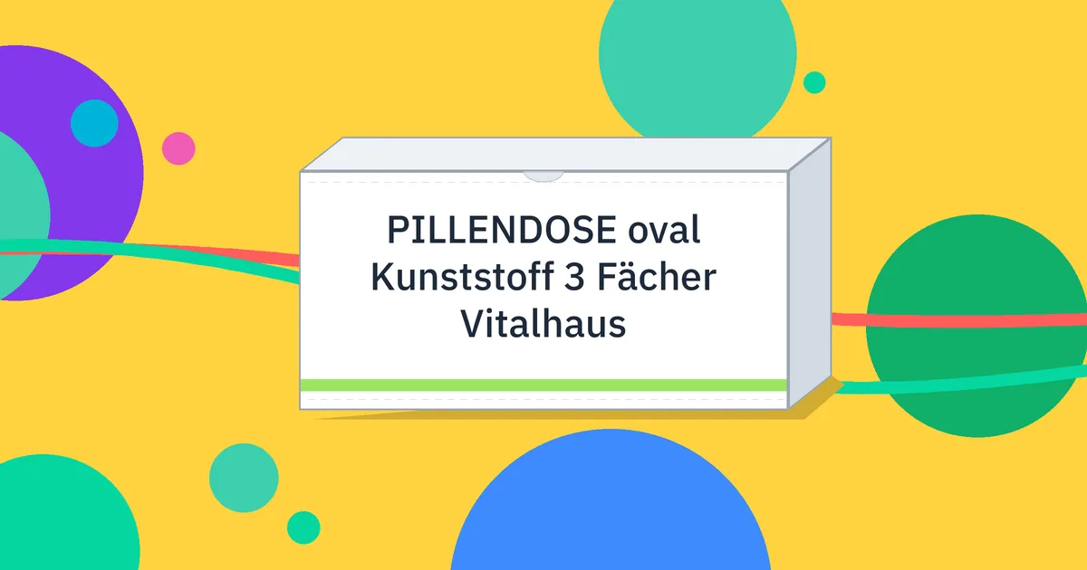 Symbolbild: Packung mit der Aufschrift PILLENDOSE oval Kunststoff 3 Fächer Vitalhaus (PZN 05516168) – Verfügbarkeit und Bezug in Apotheken in Frankfurt am Main