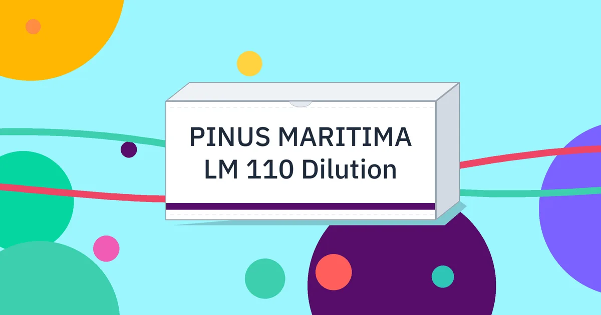 Symbolbild: Packung mit der Aufschrift PINUS MARITIMA LM 110 Dilution (PZN 13644644) – Verfügbarkeit und Bezug in Apotheken in Frankfurt am Main
