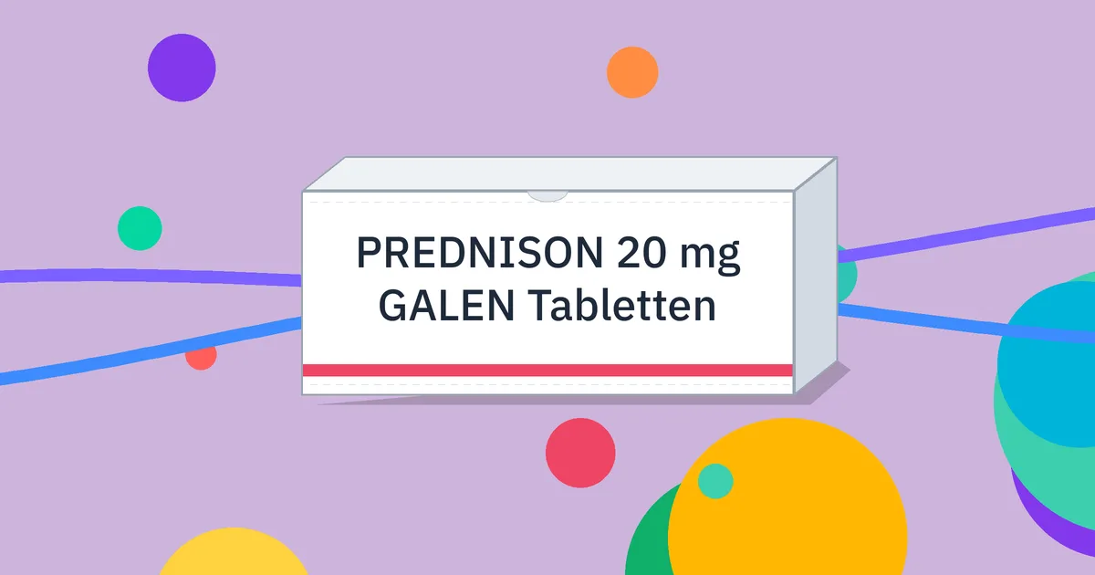 Symbolbild: Packung mit der Aufschrift PREDNISON 20 mg GALEN Tabletten (PZN 01484661) – Verfügbarkeit und Bezug in Apotheken in Frankfurt am Main