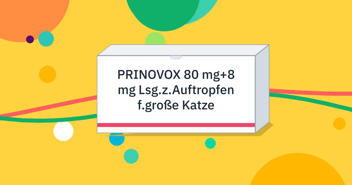 Symbolbild: Packung mit der Aufschrift PRINOVOX 80 mg+8 mg Lsg.z.Auftropfen f.große Katze (PZN 14006118) – Verfügbarkeit und Bezug in Apotheken in Frankfurt am Main