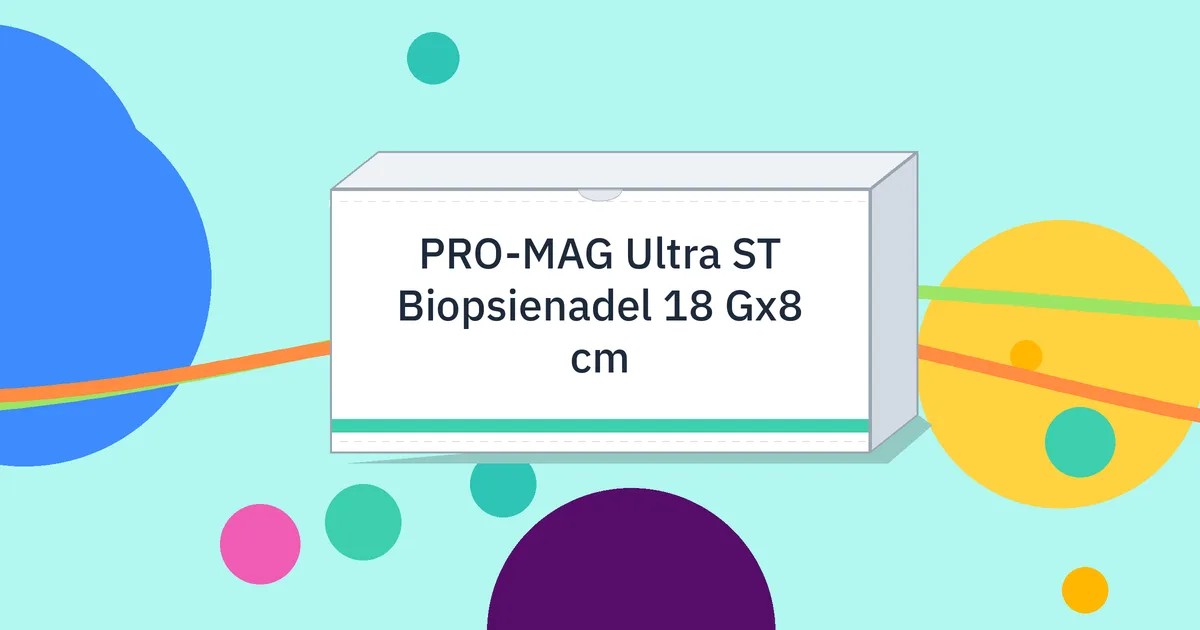 Symbolbild: Packung mit der Aufschrift PRO-MAG Ultra ST Biopsienadel 18 Gx8 cm (PZN 06768995) – Verfügbarkeit und Bezug in Apotheken in Frankfurt am Main