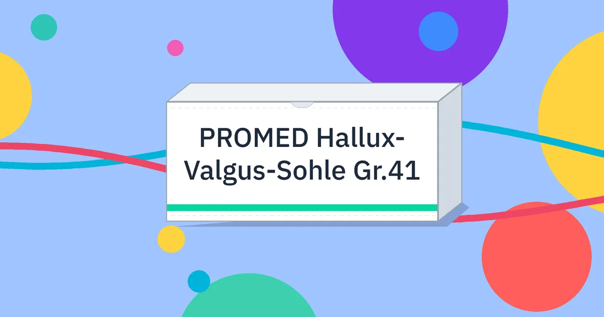 Symbolbild: Packung mit der Aufschrift PROMED Hallux-Valgus-Sohle Gr.41 (PZN 07296995) – Verfügbarkeit und Bezug in Apotheken in Frankfurt am Main