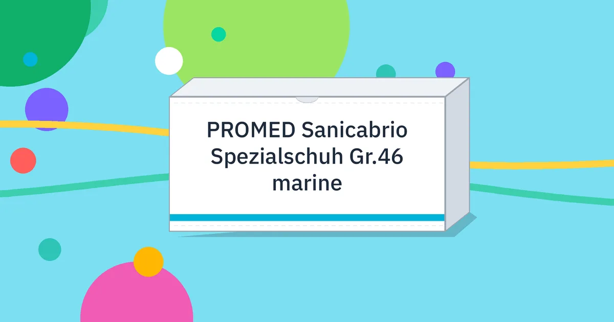 Symbolbild: Packung mit der Aufschrift PROMED Sanicabrio Spezialschuh Gr.46 marine (PZN 19274438) – Verfügbarkeit und Bezug in Apotheken in Frankfurt am Main