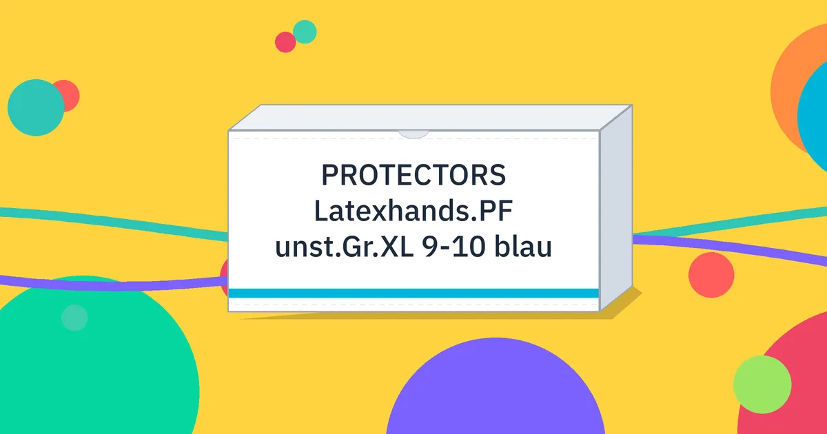 Symbolbild: Packung mit der Aufschrift PROTECTORS Latexhands.PF unst.Gr.XL 9-10 blau (PZN 04683728) – Verfügbarkeit und Bezug in Apotheken in Frankfurt am Main