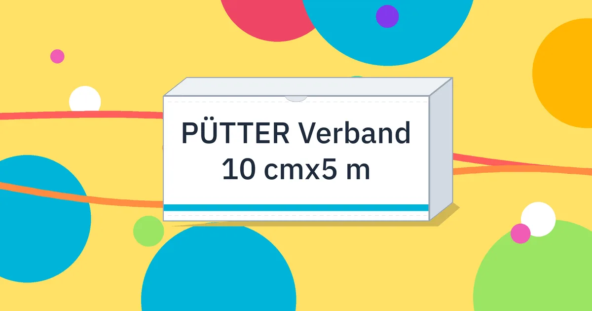 Symbolbild: Packung mit der Aufschrift PÜTTER Verband 10 cmx5 m (PZN 14374632) – Verfügbarkeit und Bezug in Apotheken in Frankfurt am Main