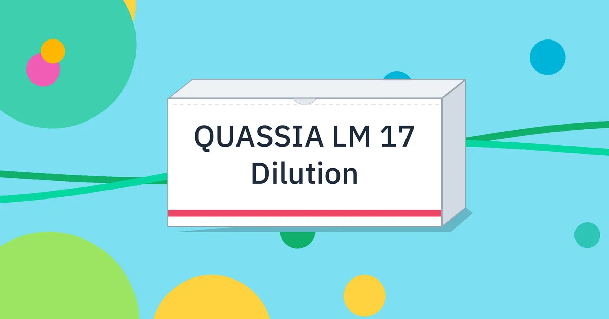 Symbolbild: Packung mit der Aufschrift QUASSIA LM 17 Dilution (PZN 13673255) – Verfügbarkeit und Bezug in Apotheken in Frankfurt am Main