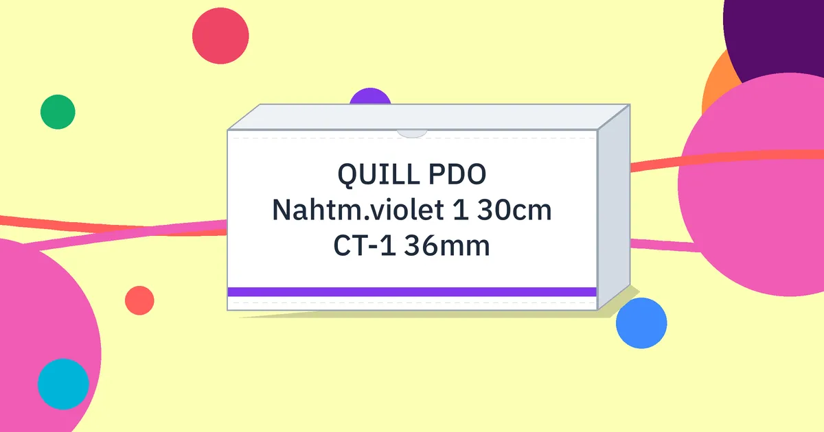 Symbolbild: Packung mit der Aufschrift QUILL PDO Nahtm.violet 1 30cm CT-1 36mm (PZN 17990225) – Verfügbarkeit und Bezug in Apotheken in Frankfurt am Main
