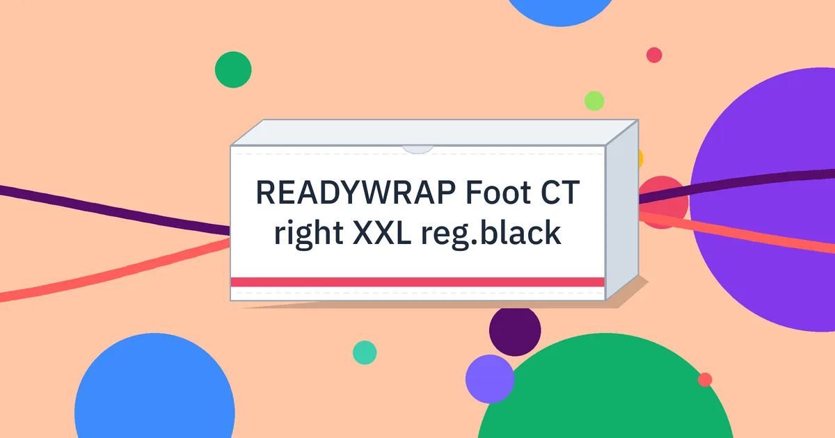 Symbolbild: Packung mit der Aufschrift READYWRAP Foot CT right XXL reg.black (PZN 18009160) – Verfügbarkeit und Bezug in Apotheken in Frankfurt am Main