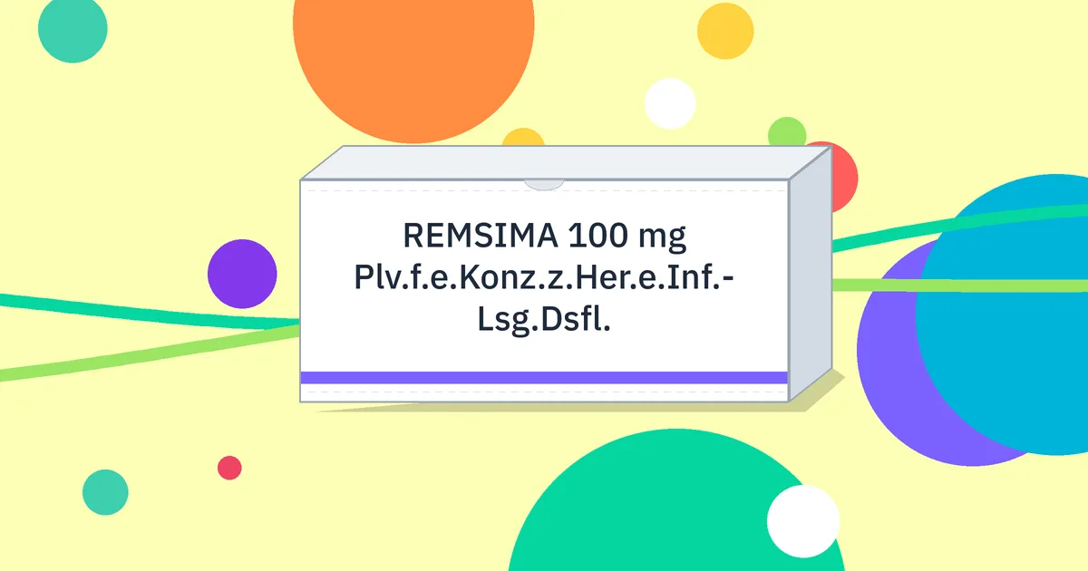 Symbolbild: Packung mit der Aufschrift REMSIMA 100 mg Plv.f.e.Konz.z.Her.e.Inf.-Lsg.Dsfl. (PZN 15617249) – Verfügbarkeit und Bezug in Apotheken in Frankfurt am Main