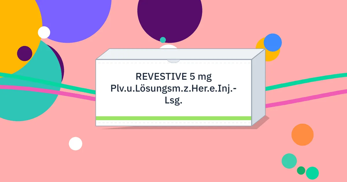 Symbolbild: Packung mit der Aufschrift REVESTIVE 5 mg Plv.u.Lösungsm.z.Her.e.Inj.-Lsg. (PZN 10320102) – Verfügbarkeit und Bezug in Apotheken in Frankfurt am Main