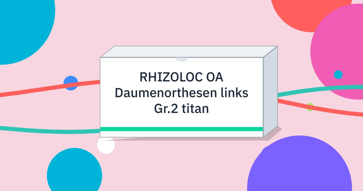 Symbolbild: Packung mit der Aufschrift RHIZOLOC OA Daumenorthesen links Gr.2 titan (PZN 18797950) – Verfügbarkeit und Bezug in Apotheken in Frankfurt am Main